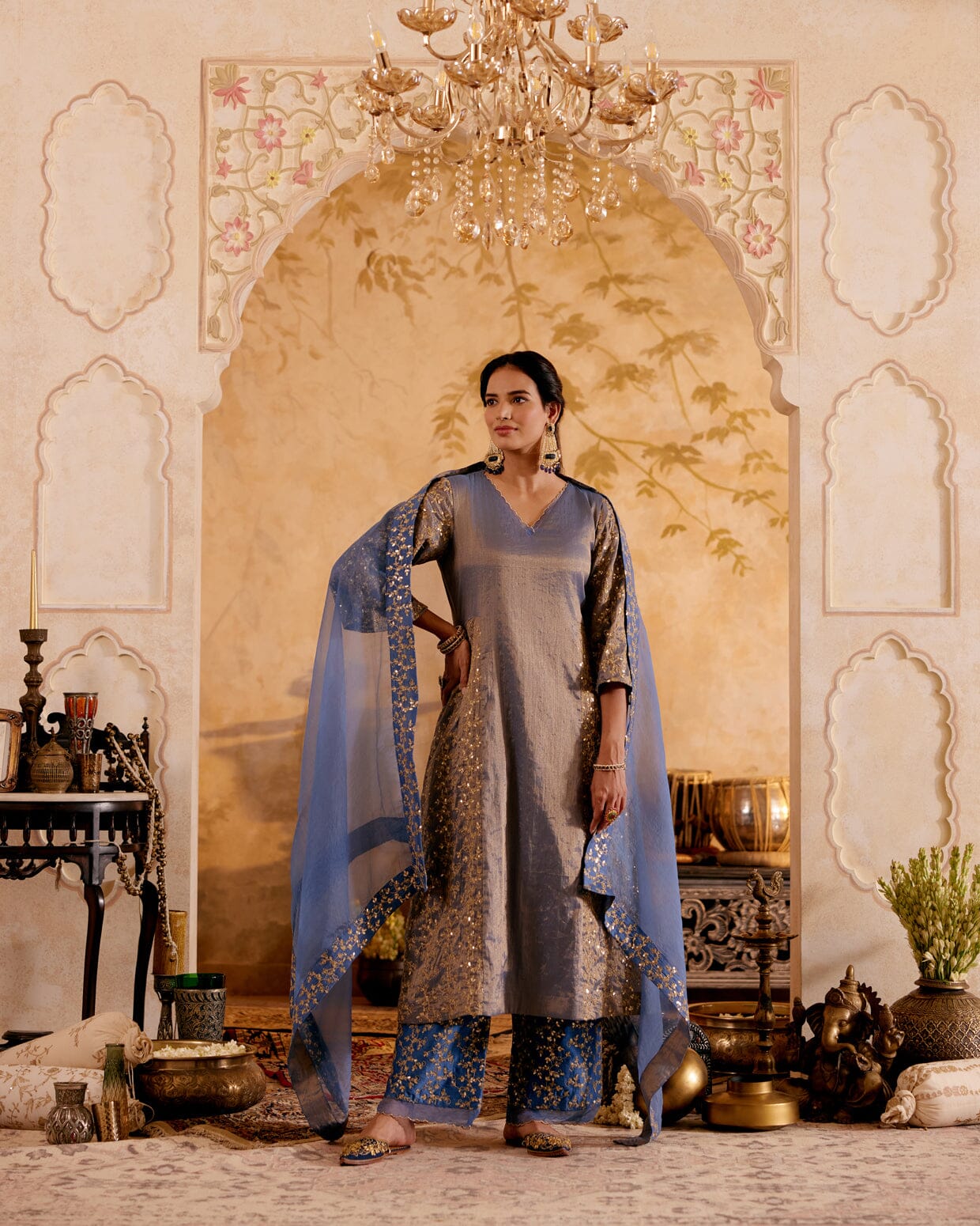 SURMAYI raag Bhairav- set of 3 ( kurta, pant & dupatta) – Naaz By Noor