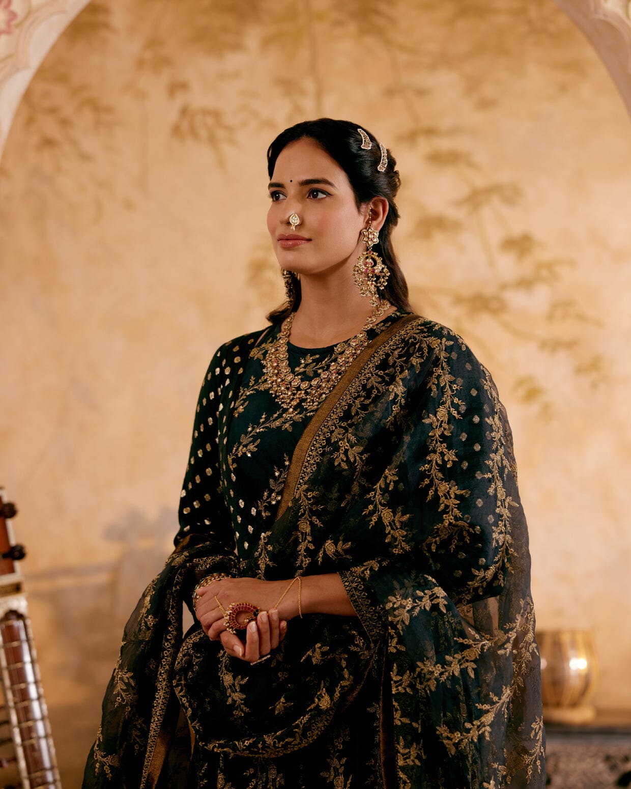 SURMAYI raag Megh malhar -set of 4( crop top, pants, kalidar overlay ...